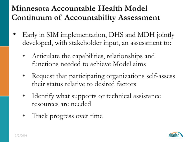 Minnesota Accountable Health Model Continuum of Accountability ...