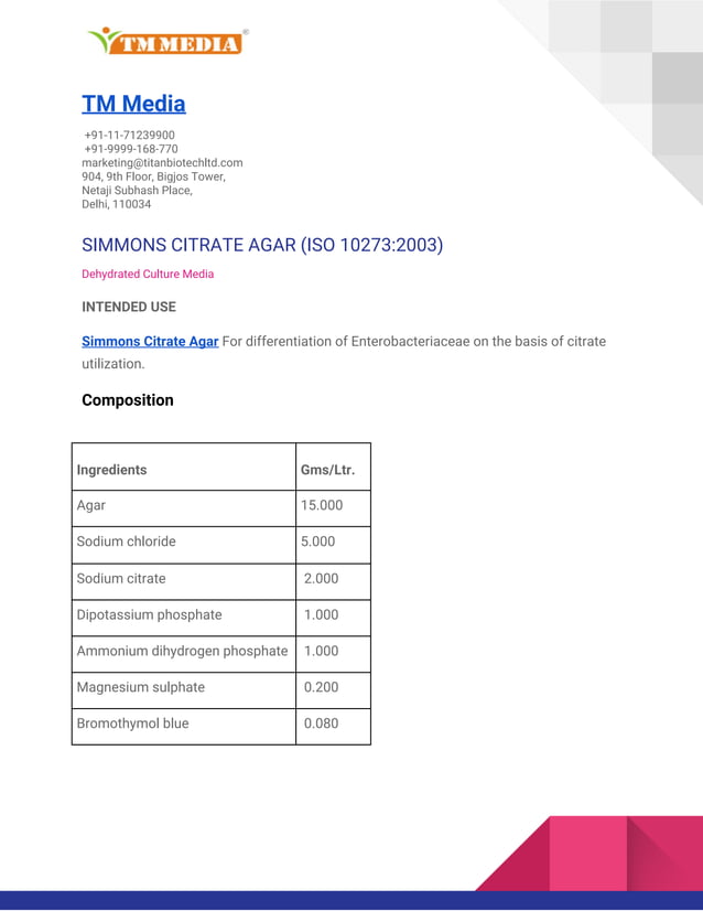 Simmons citrate agar summary and explanation | PDF