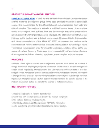 Simmons citrate agar summary and explanation | PDF