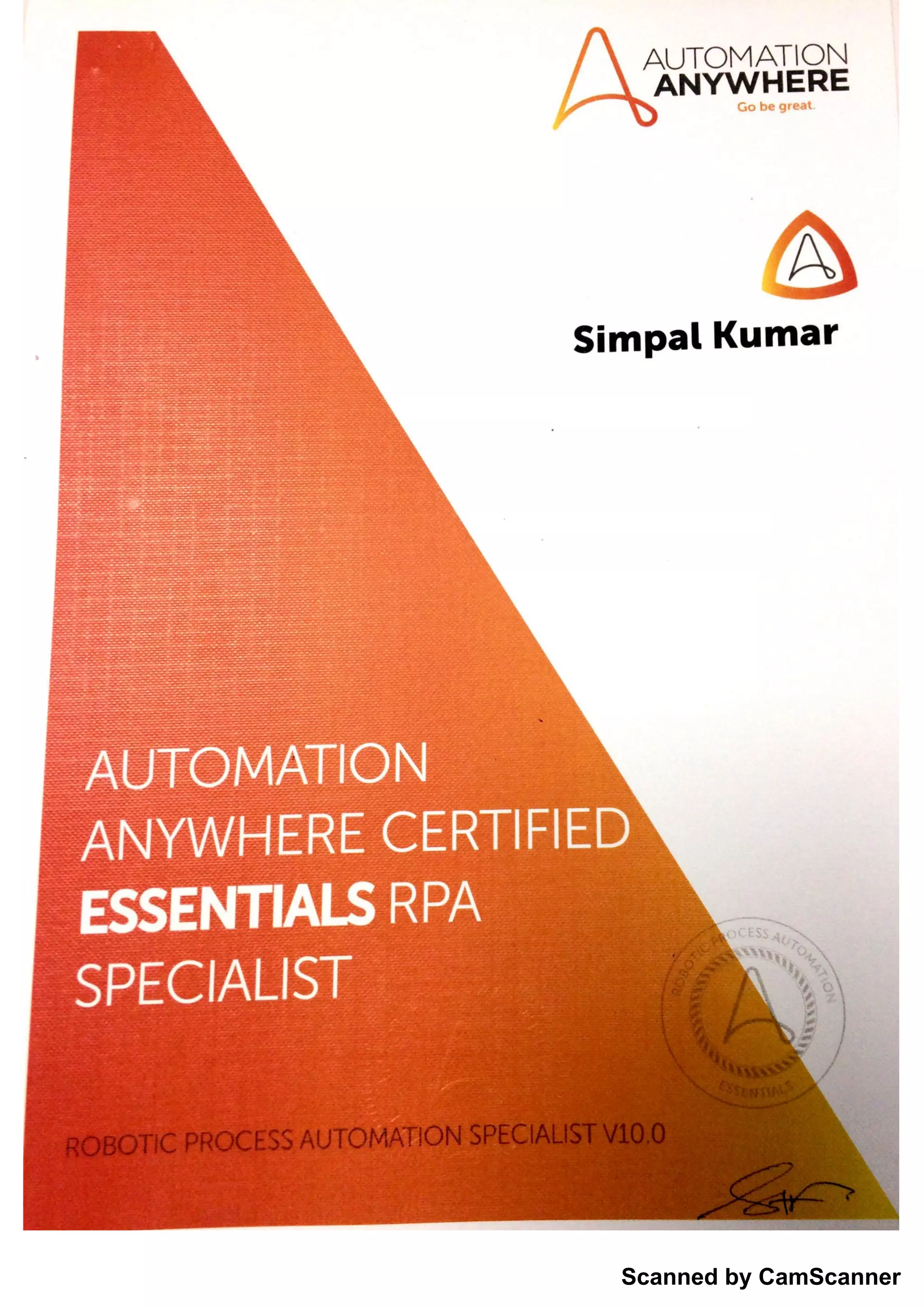 Simpal kumar Automation Anywhere_certification | PDF