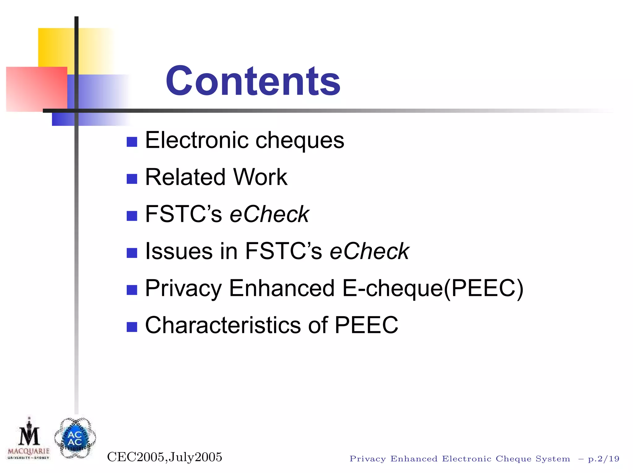 Privacy Enhanced Electronic Cheque System | PPT