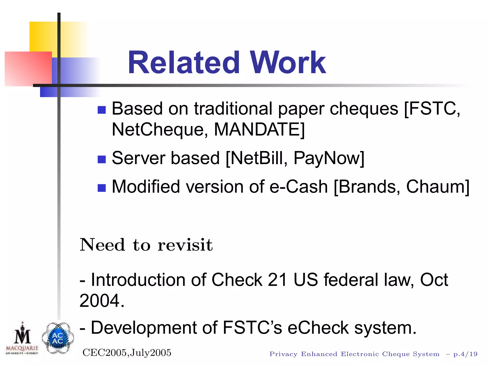 Privacy Enhanced Electronic Cheque System | PPT