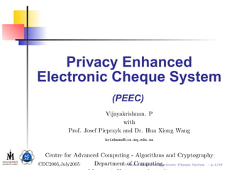 Privacy Enhanced Electronic Cheque System | PDF