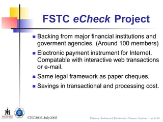 Privacy Enhanced Electronic Cheque System | PPT