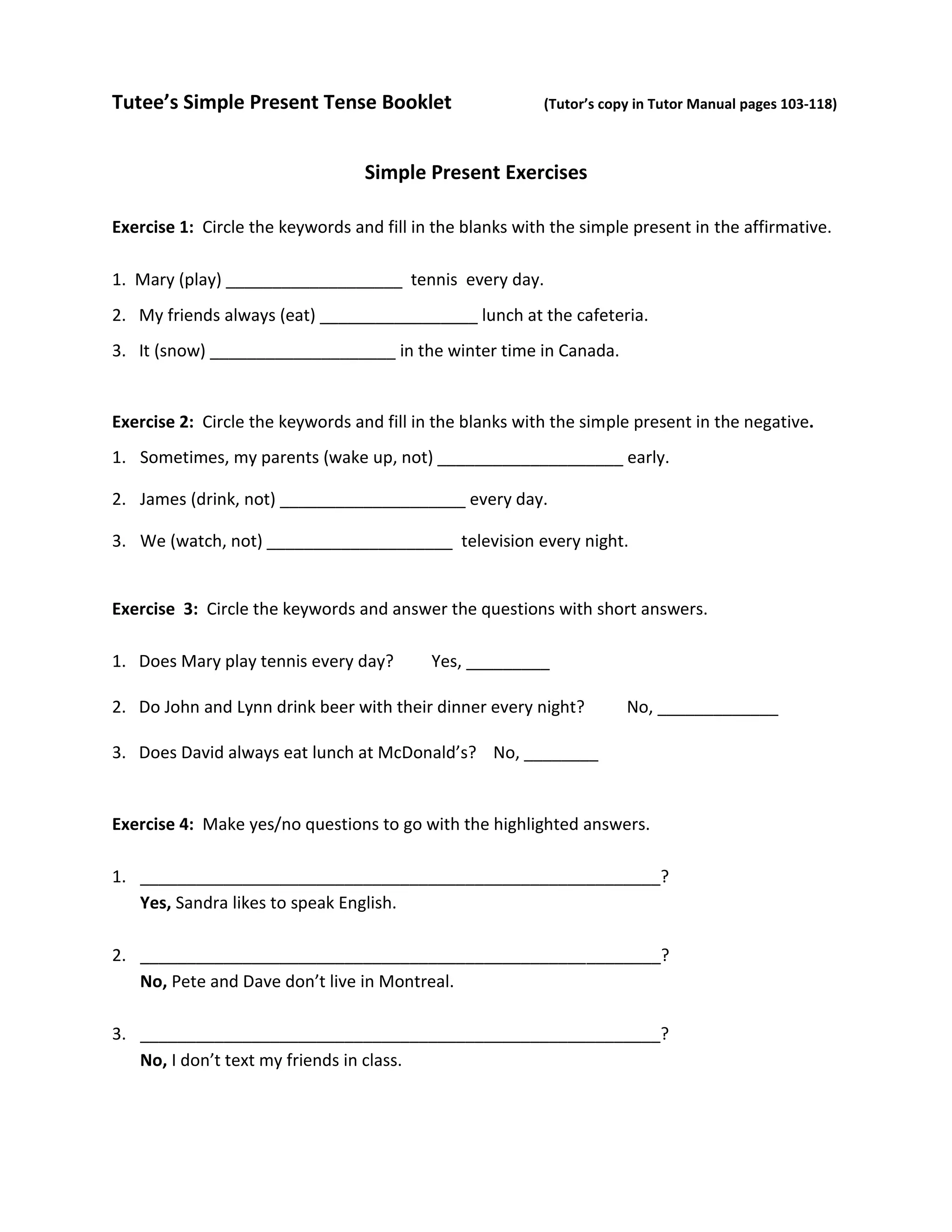 Simple present-tense-booklet-tutee | PDF