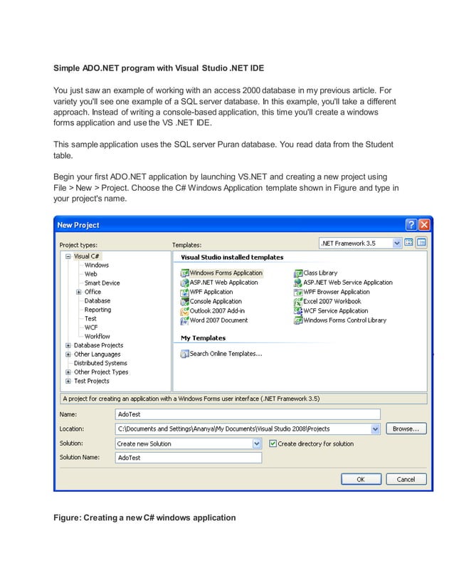 Simple ado program by visual studio | DOCX | Databases | Computer Software and Applications