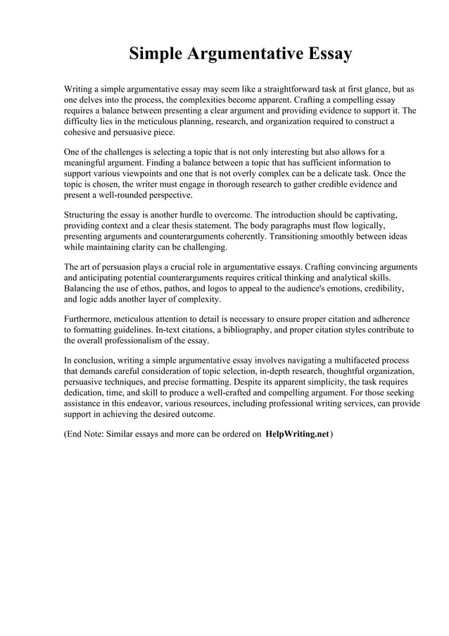 Simple Argumentative Essay. Western Kentucky University | PDF