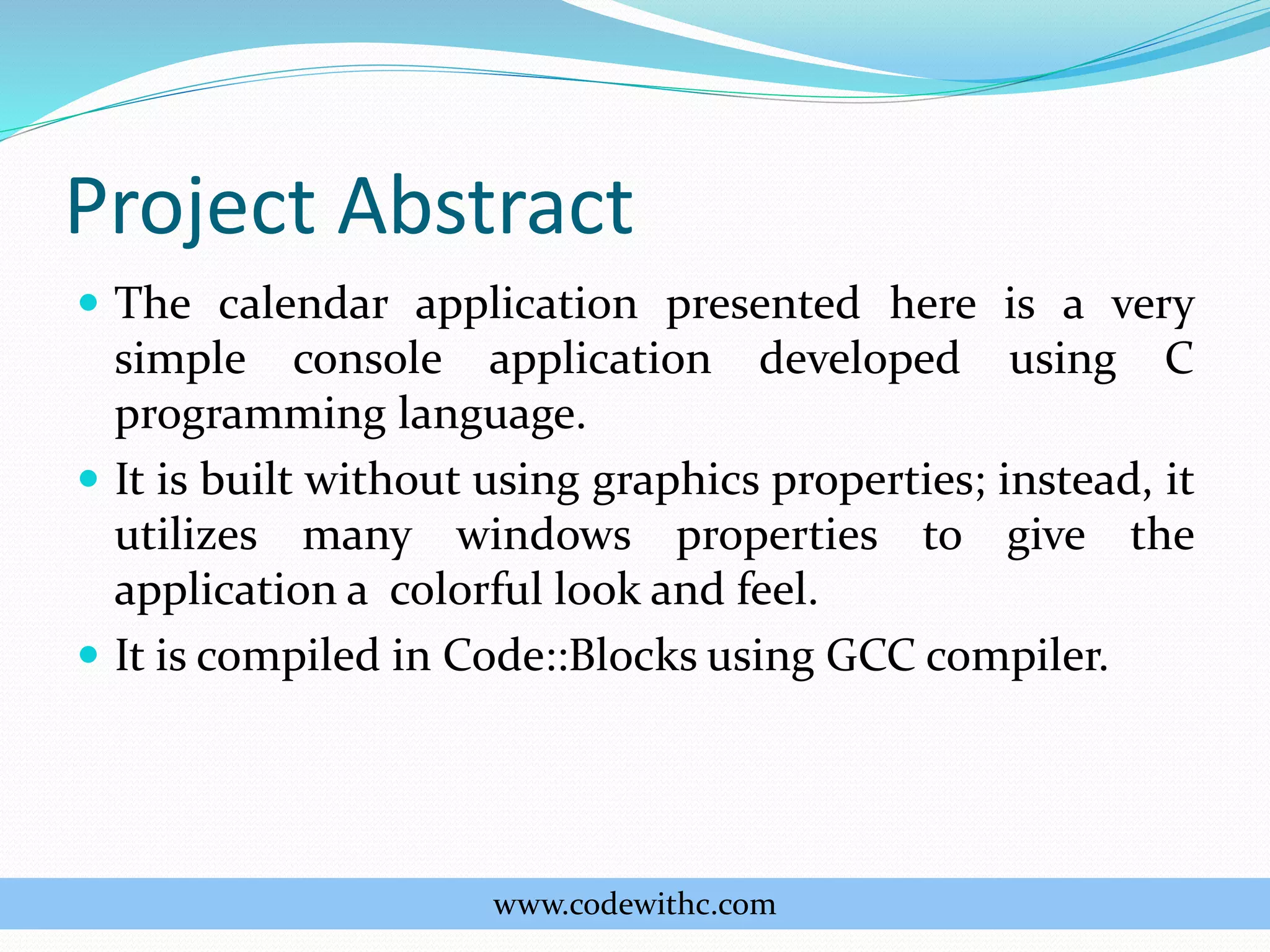 Simple Calendar Application using C | PPTX