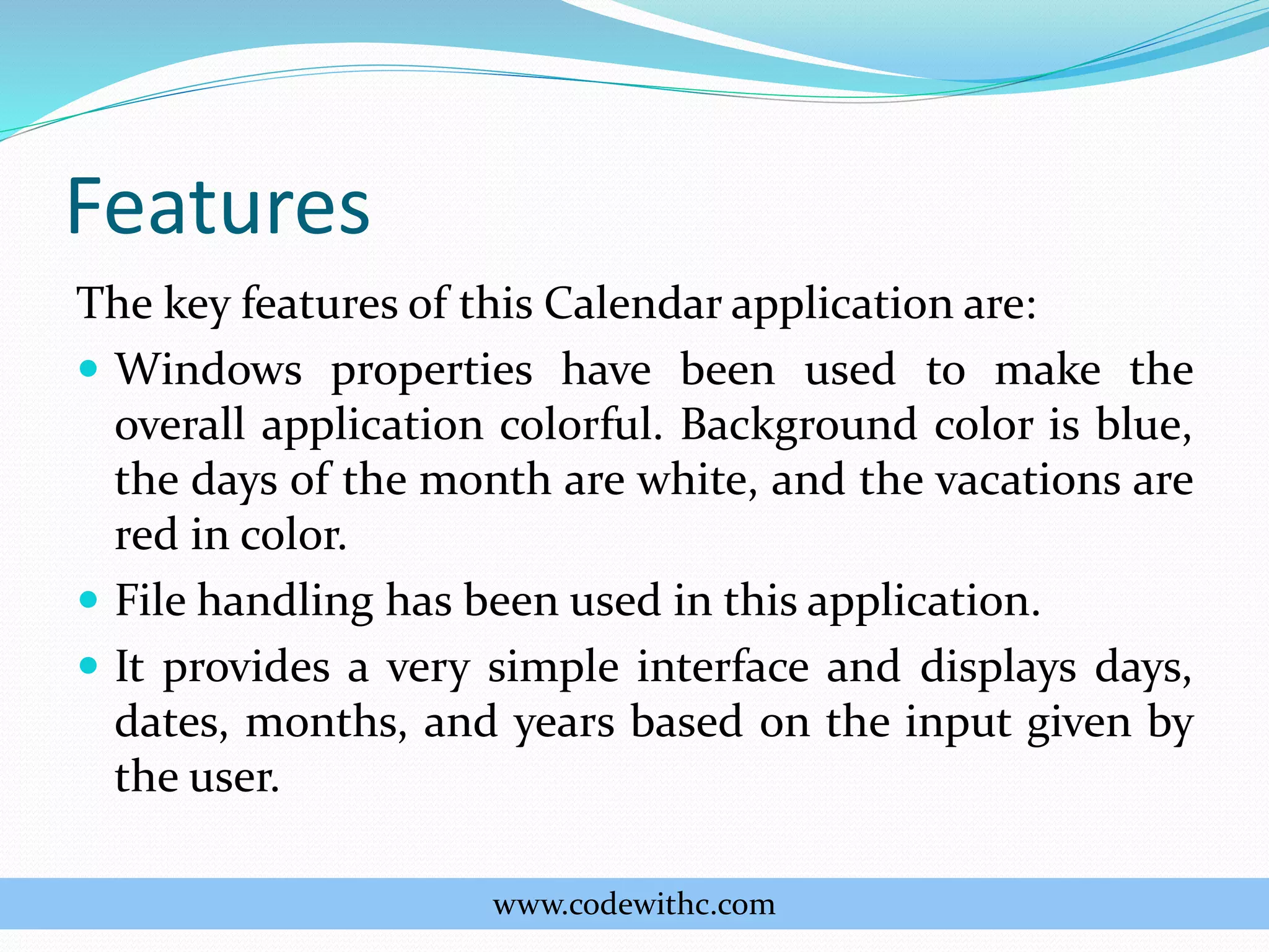 Simple Calendar Application using C | PPTX