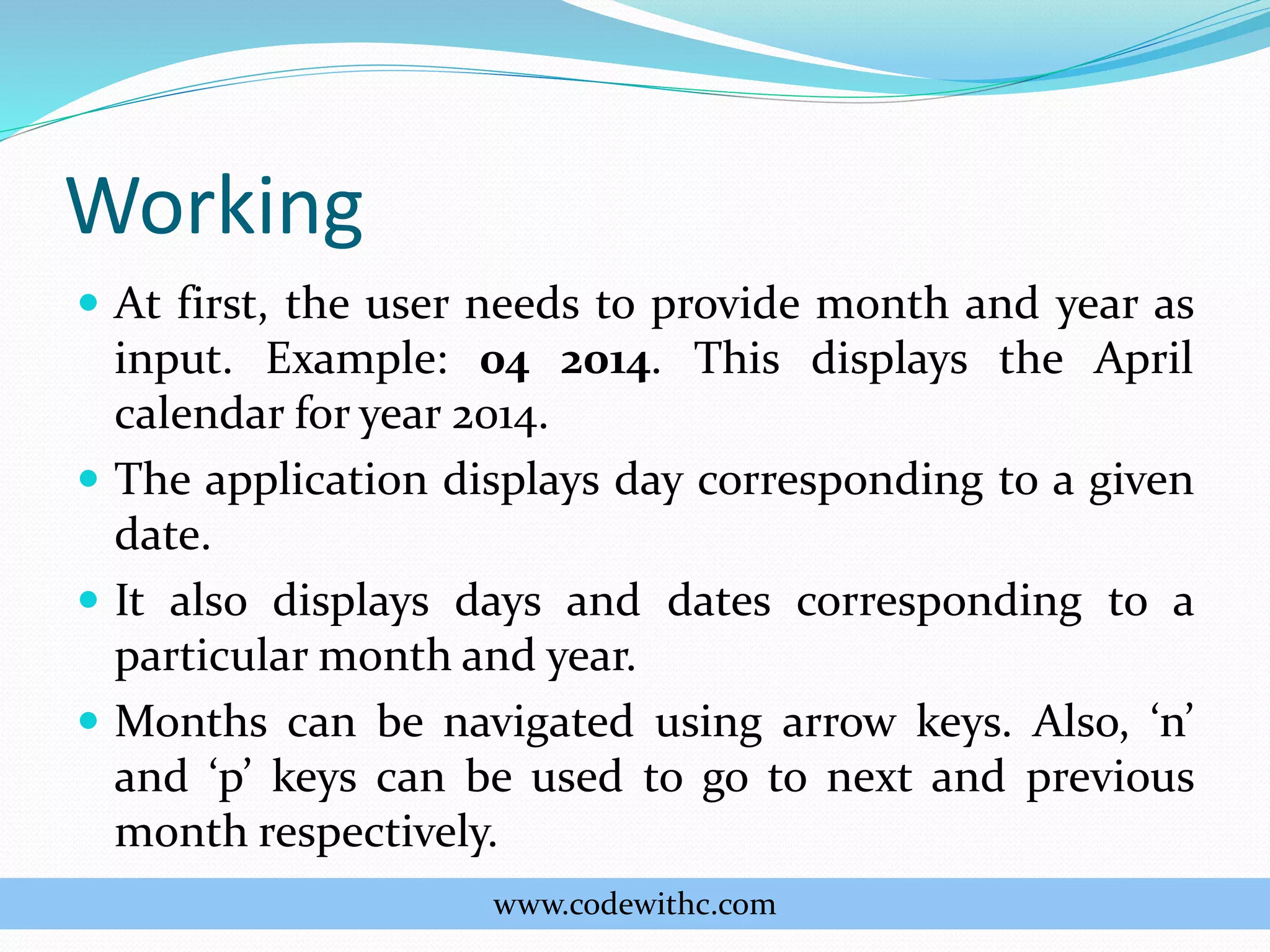 Simple Calendar Application using C | PPTX