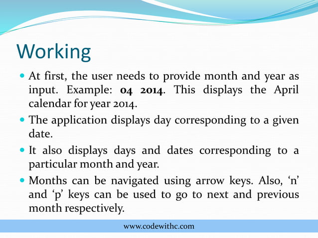Simple Calendar Application using C | PPTX