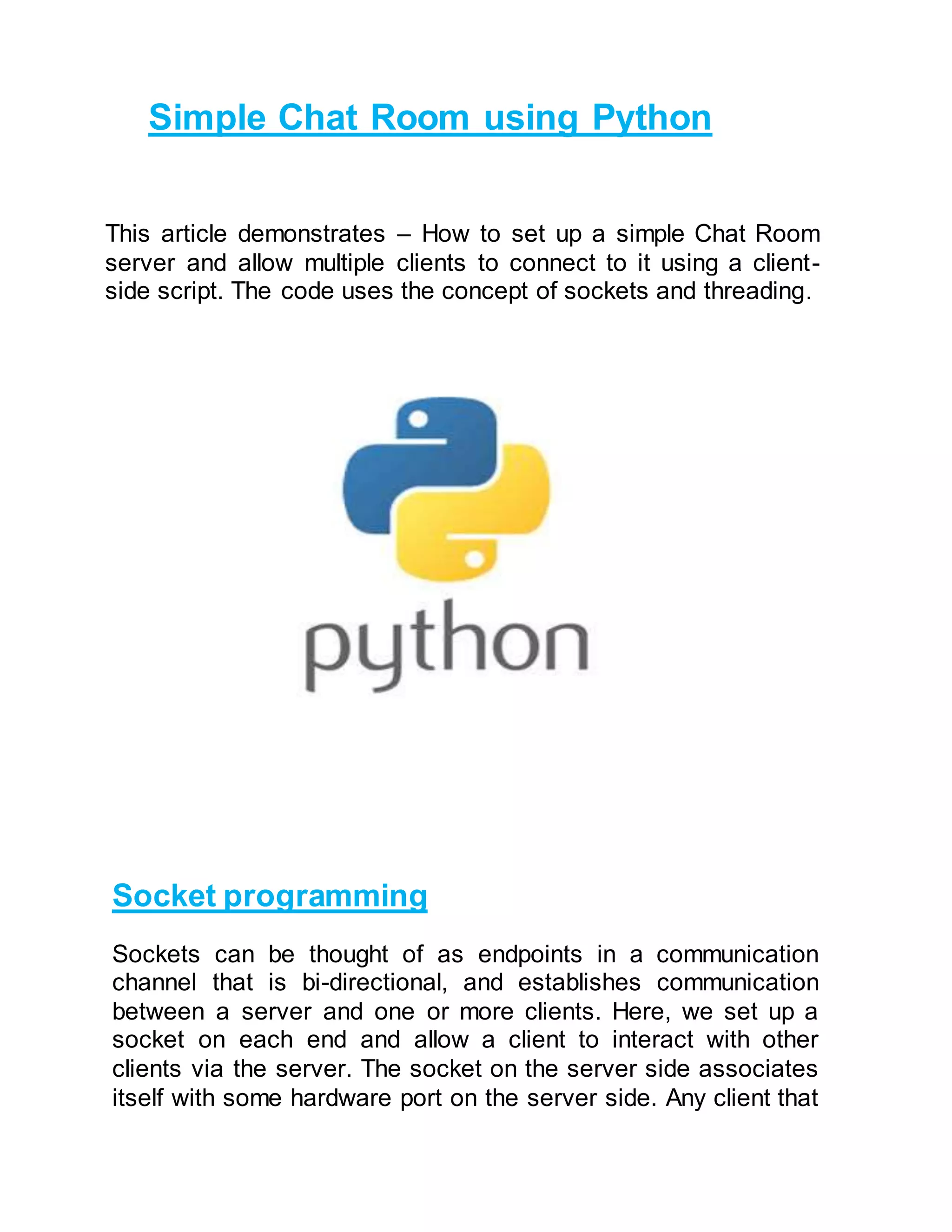 Simple Chat Room Using Python Docx Computer Networking Computing