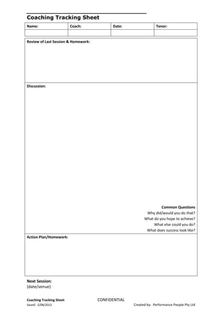 Simple coaching tracking sheet | PDF