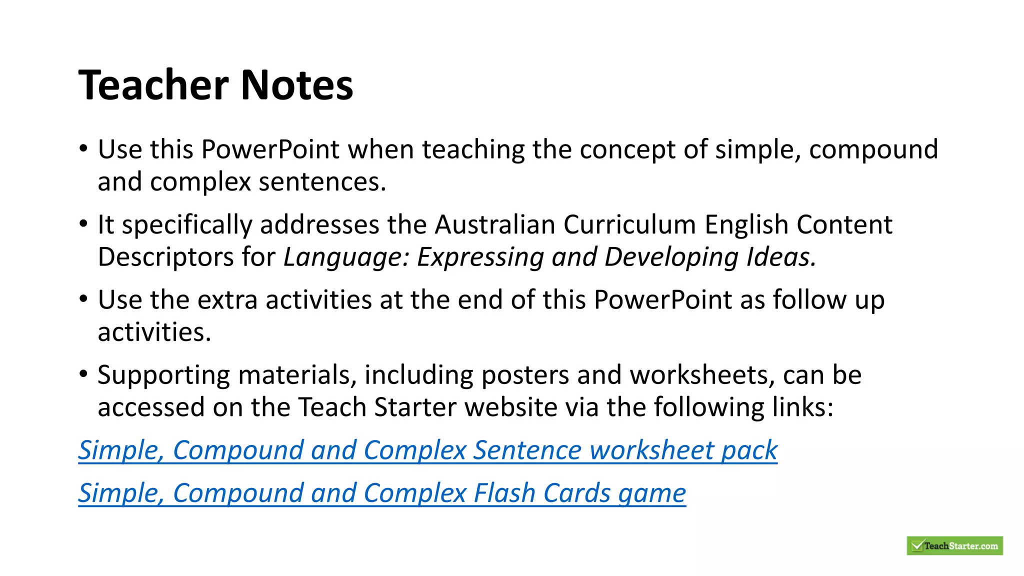 Simple & Compound Sentences PPT | POTX | Homework and Study | Education
