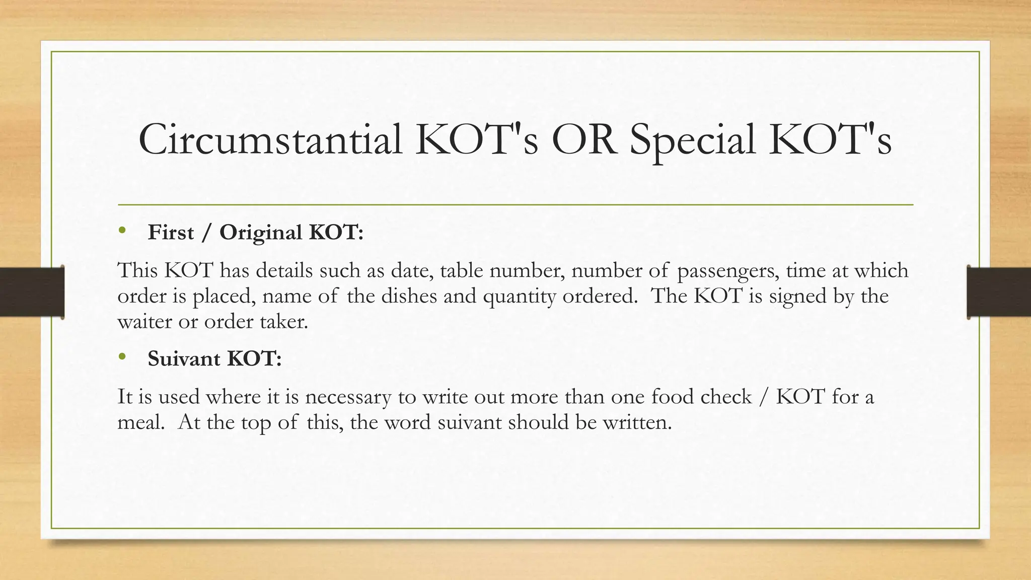 Simple control system used in restaurants and FNB outlets, kot, bot | PPTX