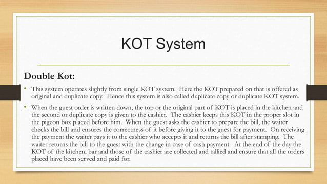 Simple control system used in restaurants and FNB outlets, kot, bot | PPTX | Food & Drink