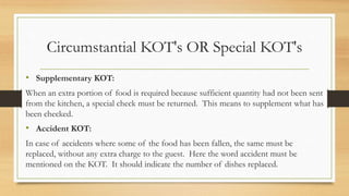 Simple control system used in restaurants and FNB outlets, kot, bot | PPTX