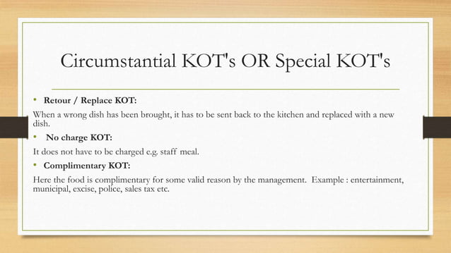 Simple control system used in restaurants and FNB outlets, kot, bot ...