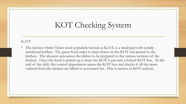 Simple control system used in restaurants and FNB outlets, kot, bot | PPTX | Food & Drink
