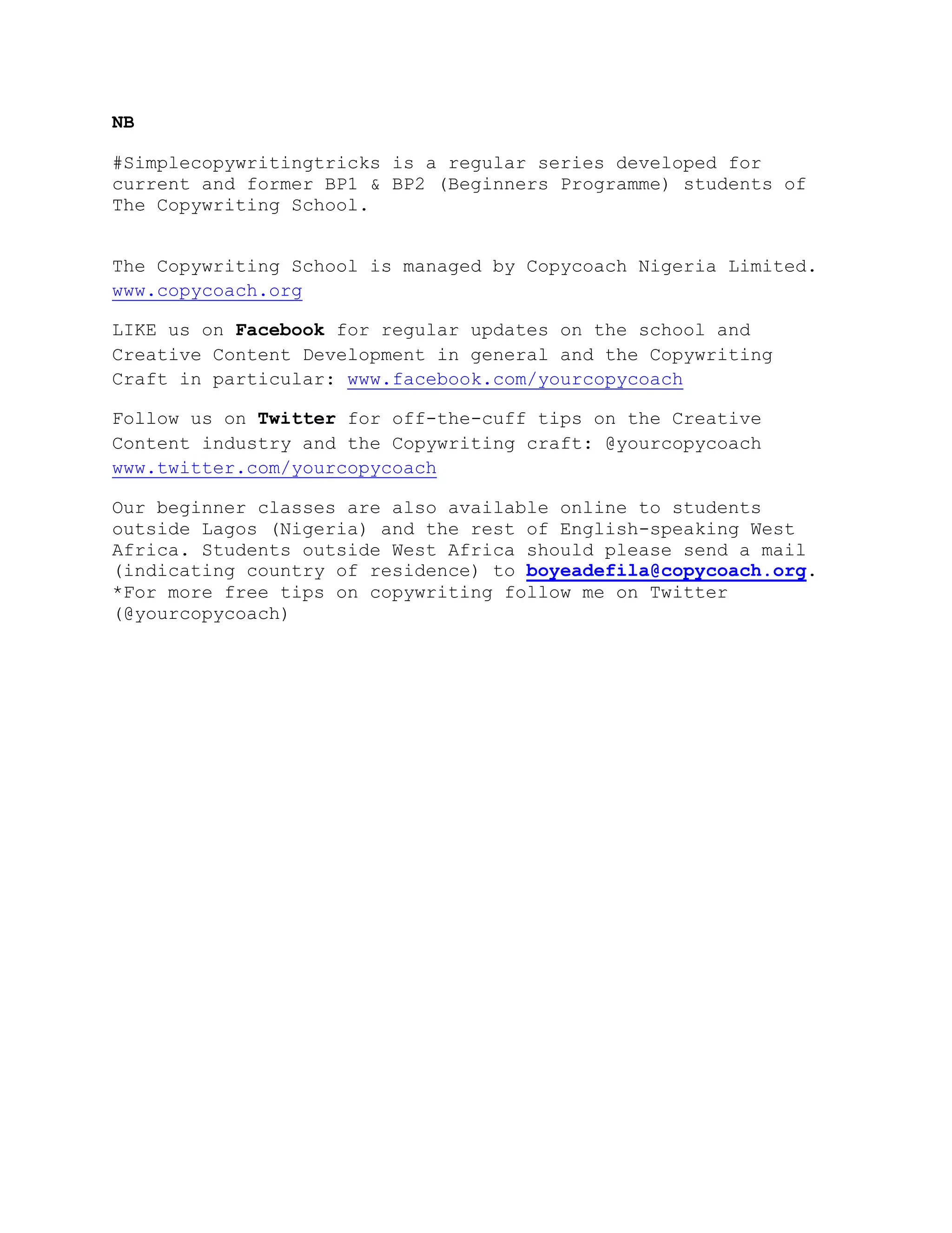 #Simplecopywritingtricks 1 | DOCX