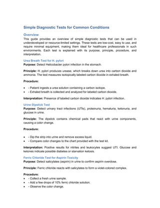 Simple Diagnostic Tests for Common Conditions | PDF