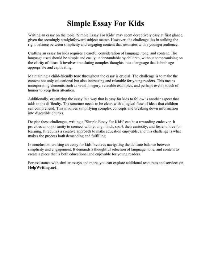 Simple Essay For Kids. Descriptive essay: Essay children | PDF