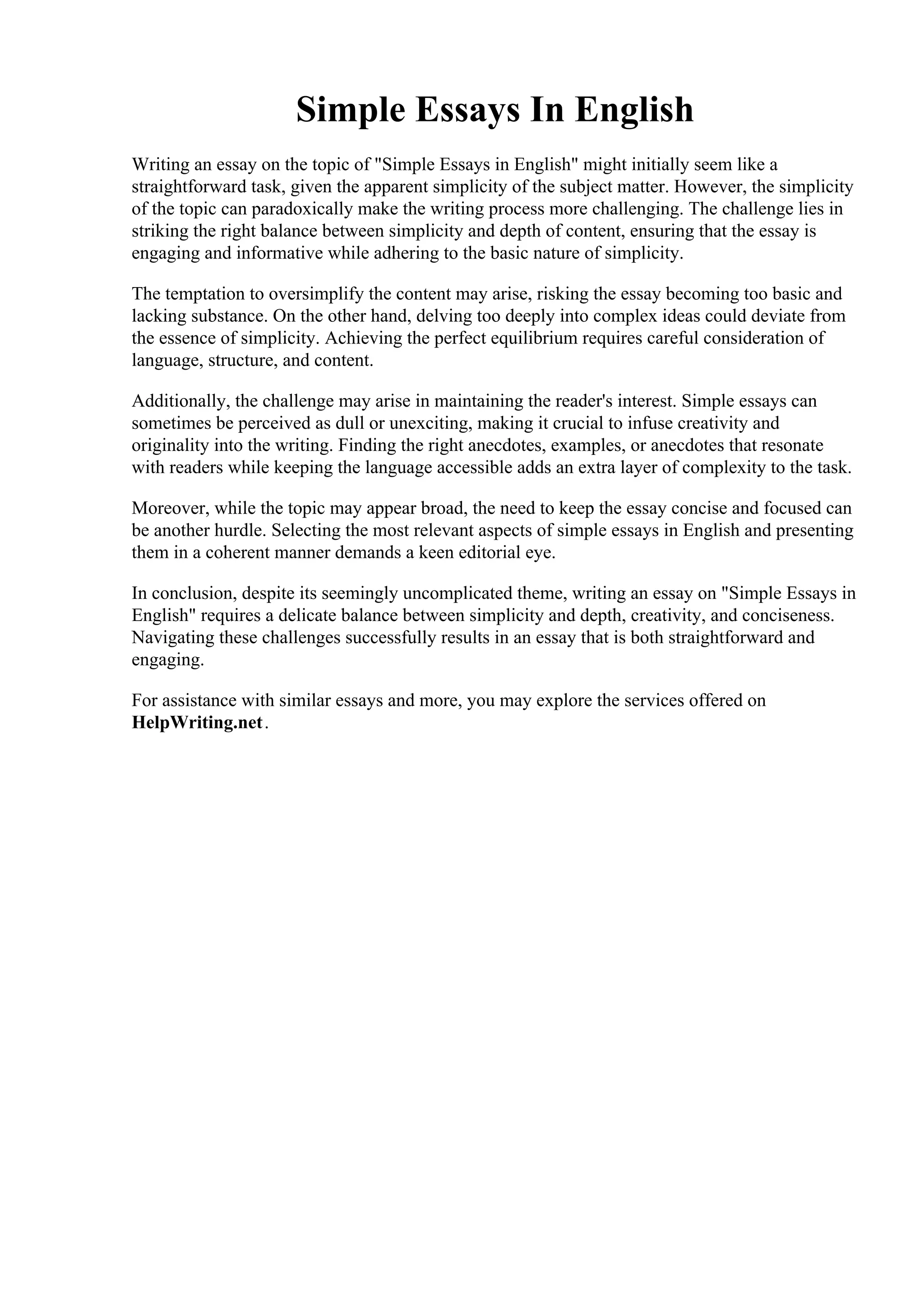Simple Essay In English – Examples Of Essay Writing – VJCSMP