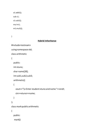 Simple example program for inheritance in c++ | PDF