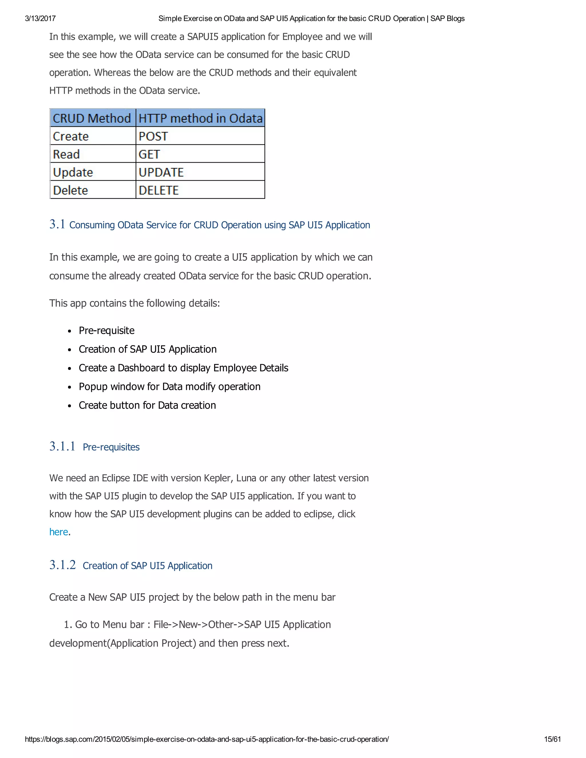 Simple Exercise On O Data And Sap Ui5 Application For The Basic Crud