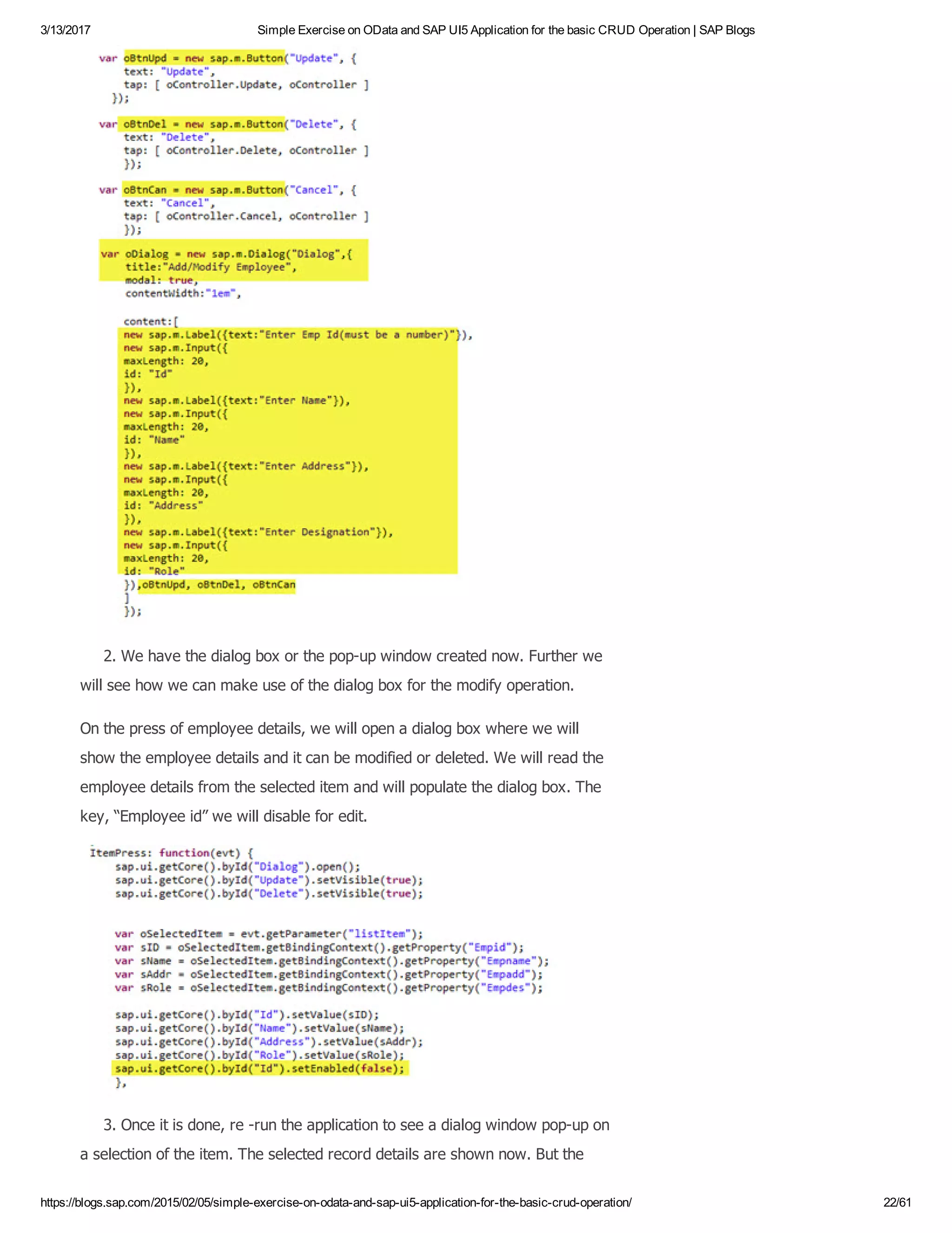 Simple Exercise On O Data And Sap Ui5 Application For The Basic Crud