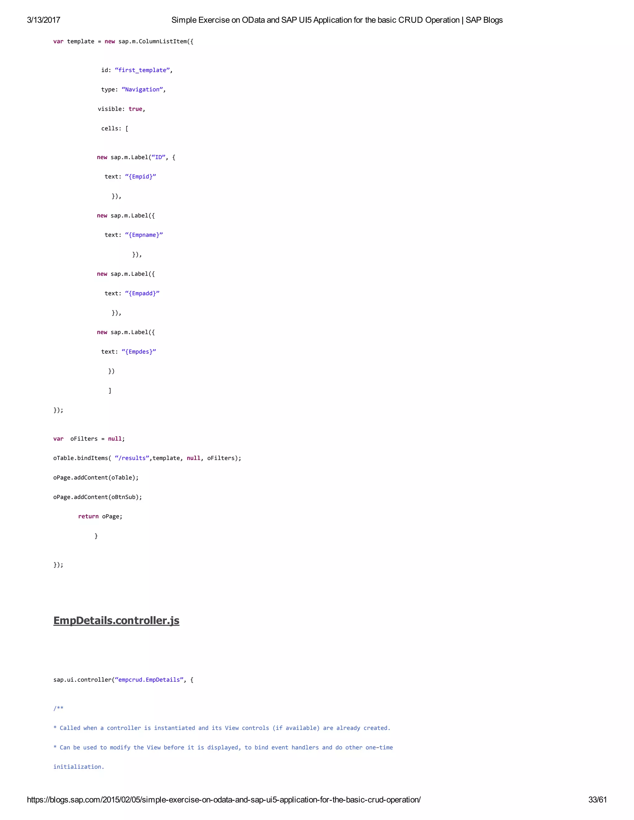 Simple Exercise On O Data And Sap Ui5 Application For The Basic Crud