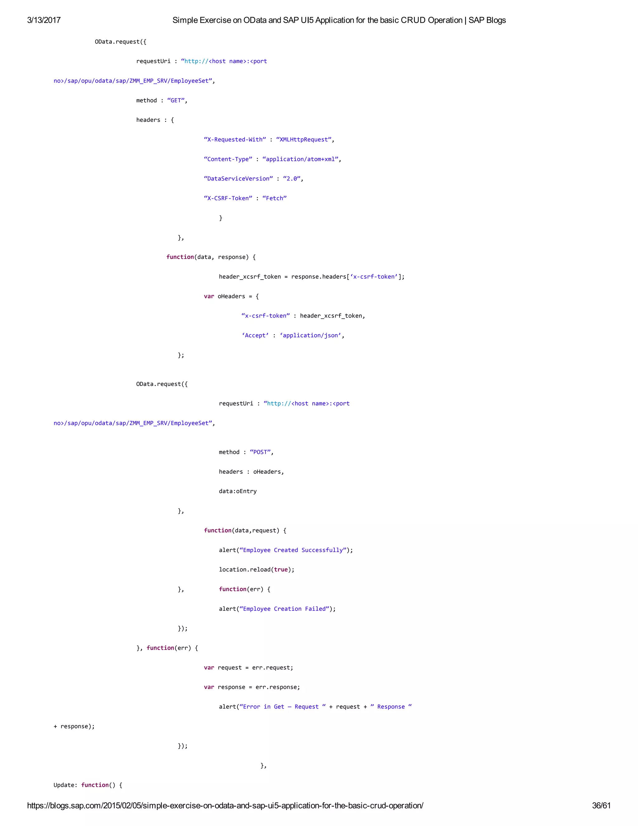 Simple Exercise On O Data And Sap Ui5 Application For The Basic Crud
