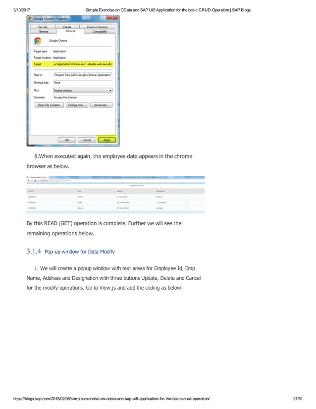 Simple Exercise On O Data And Sap Ui5 Application For The Basic Crud