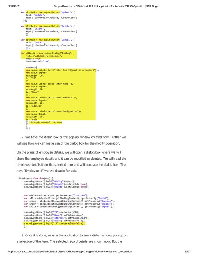 Simple exercise on o data and sap ui5 application for the basic crud ...