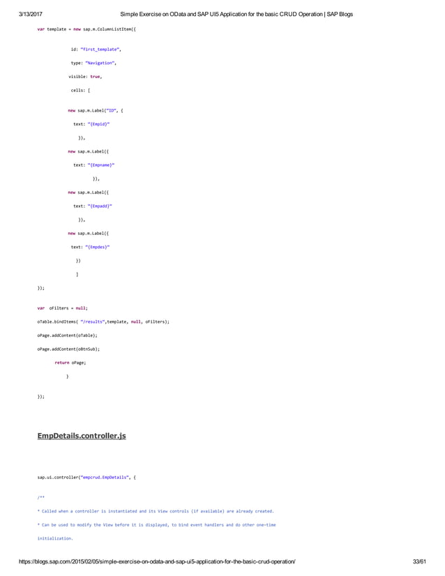 Simple exercise on o data and sap ui5 application for the basic crud ...
