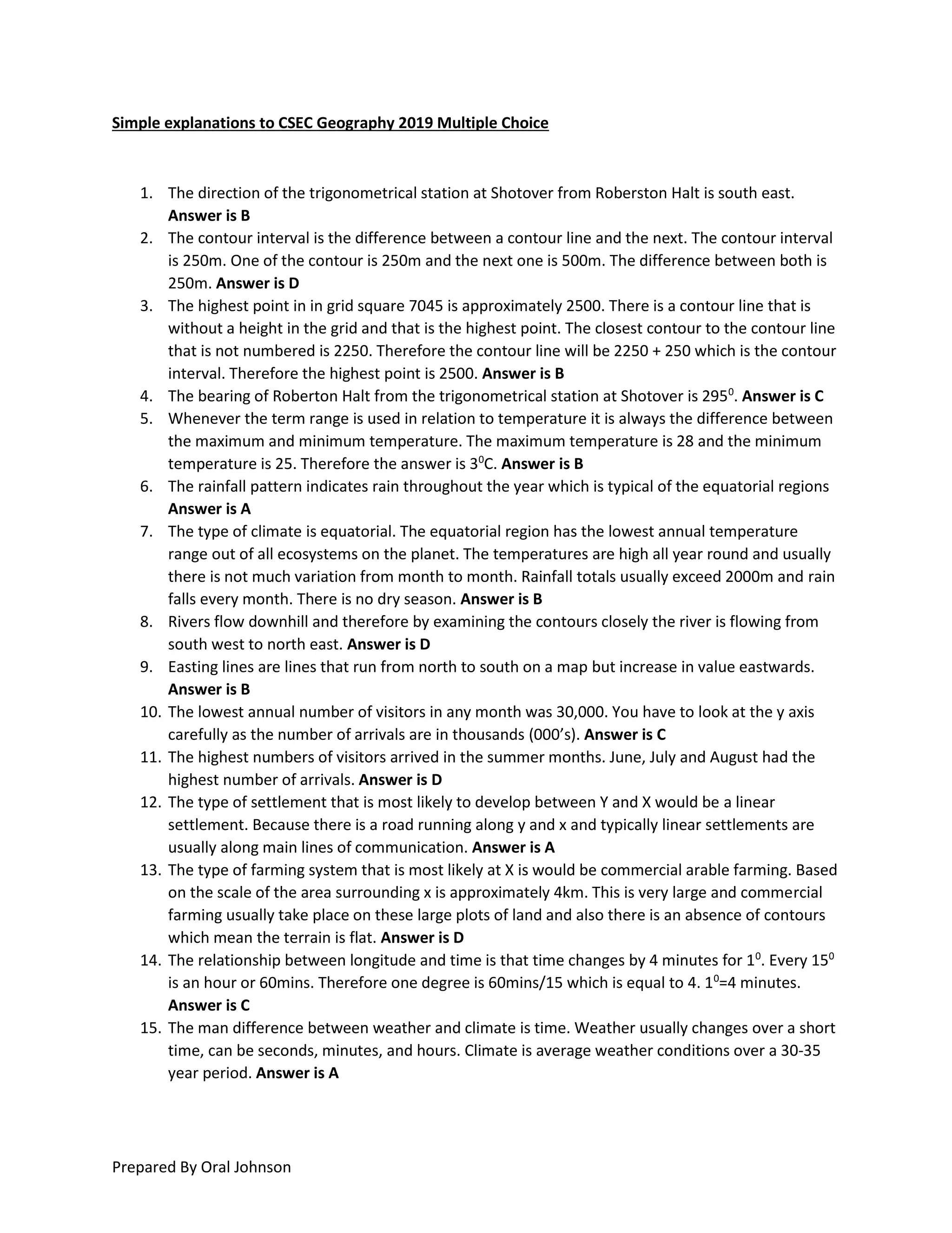 Simple explanations with answers to CSEC Geography 2019 multiple choice ...