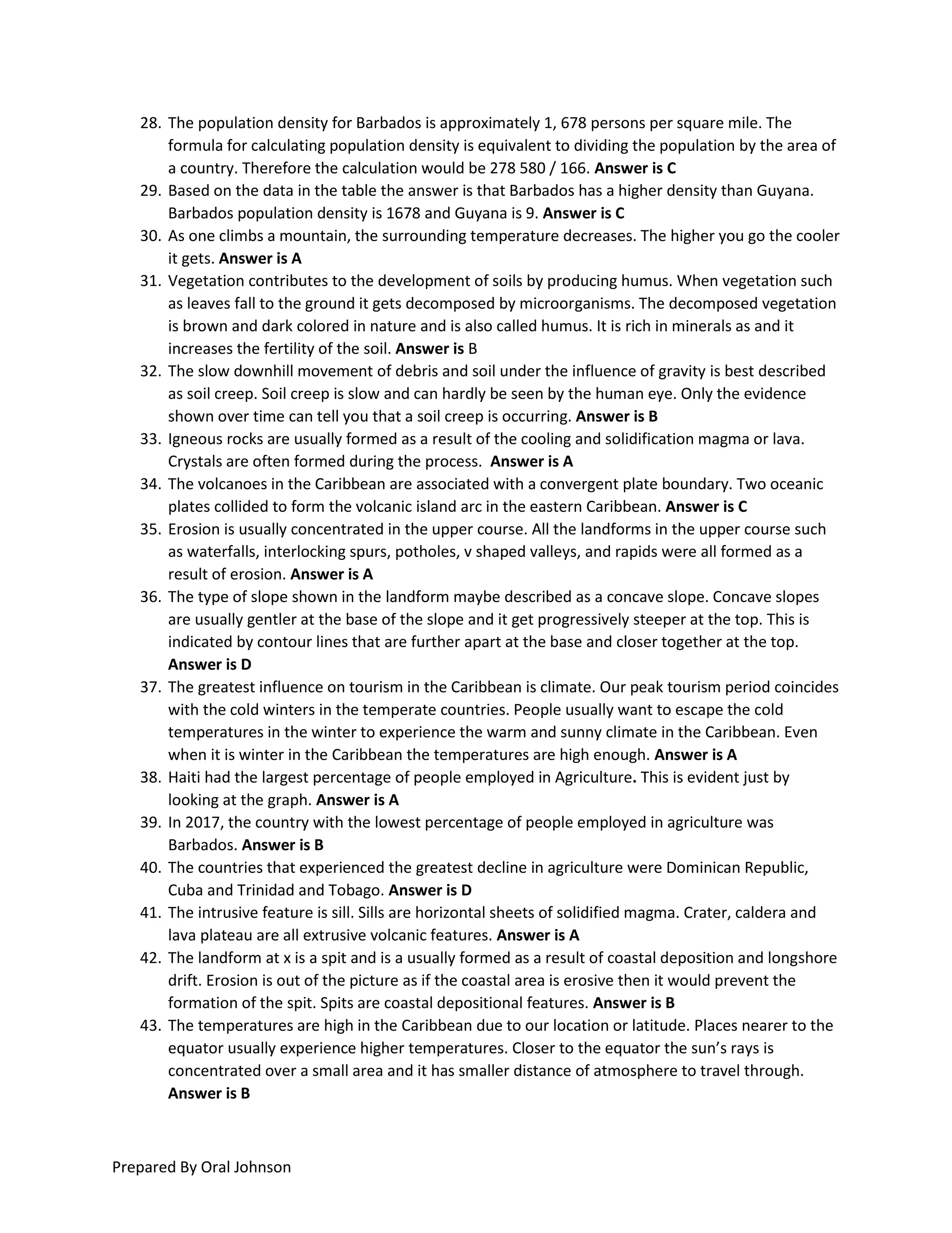 Simple explanations with answers to CSEC Geography 2019 multiple choice ...
