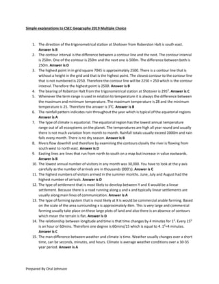 Simple explanations with answers to CSEC Geography 2019 multiple choice ...