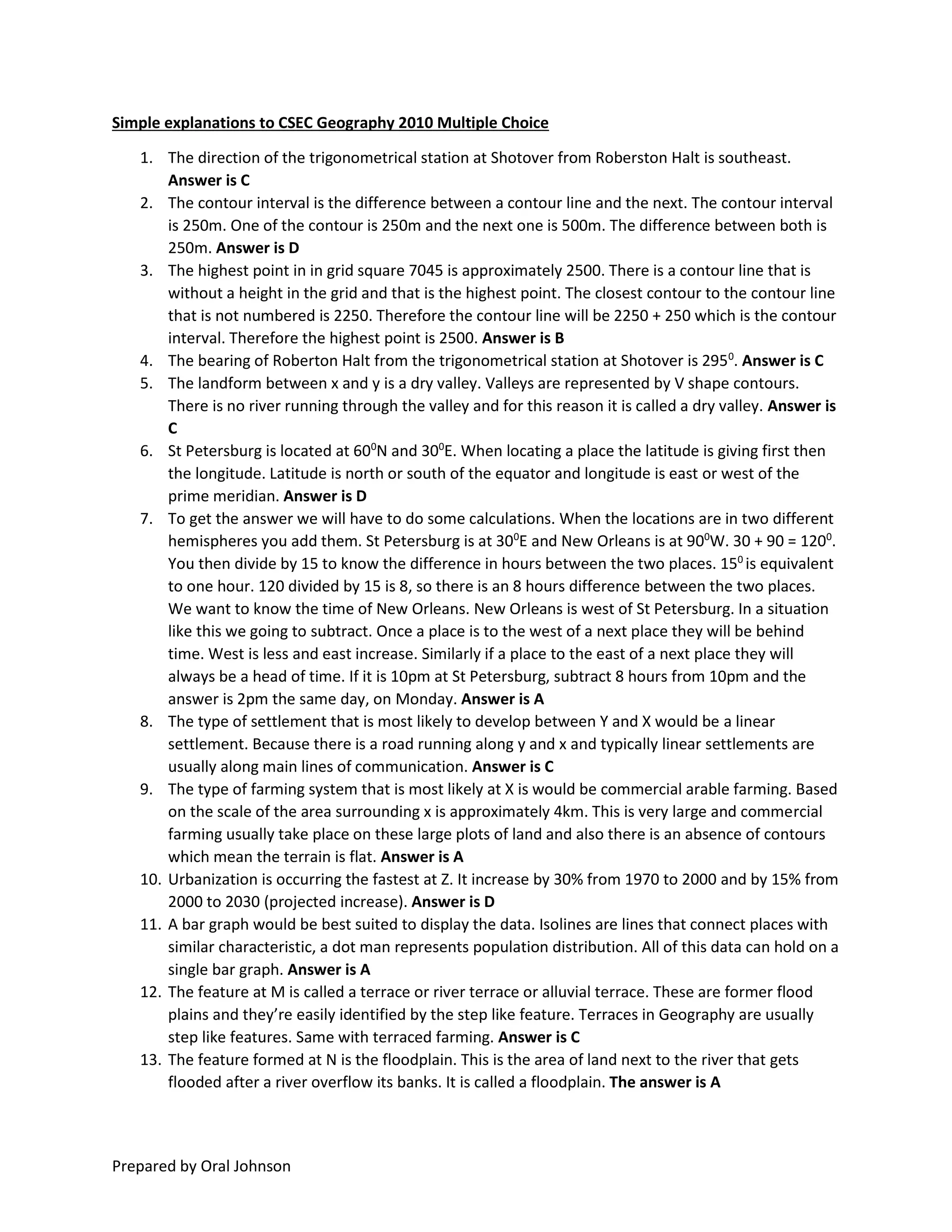 Simple explanations to CSEC Geography 2010 multiple choice | PDF