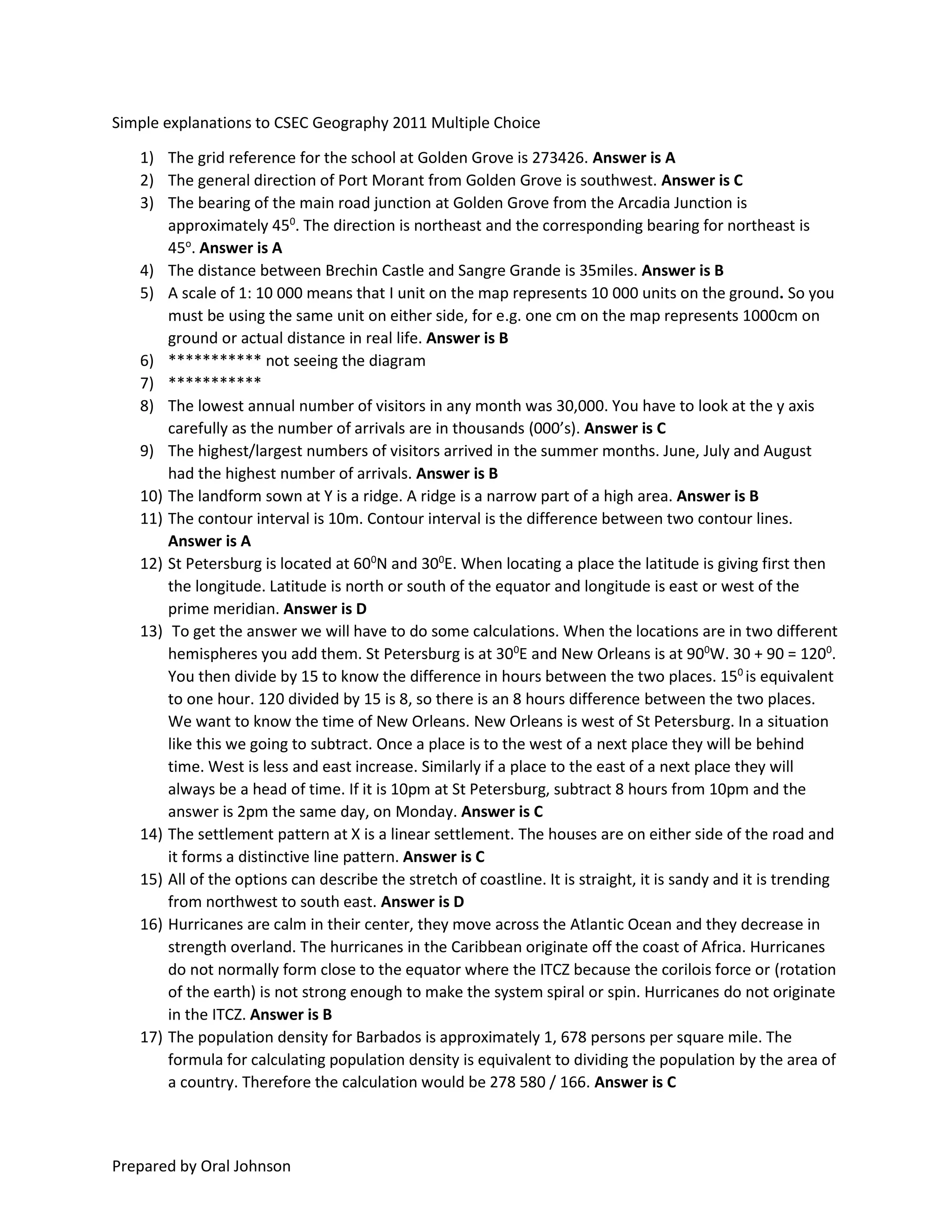 Simple explanations to CSEC geography 2011 multiple choice | PDF