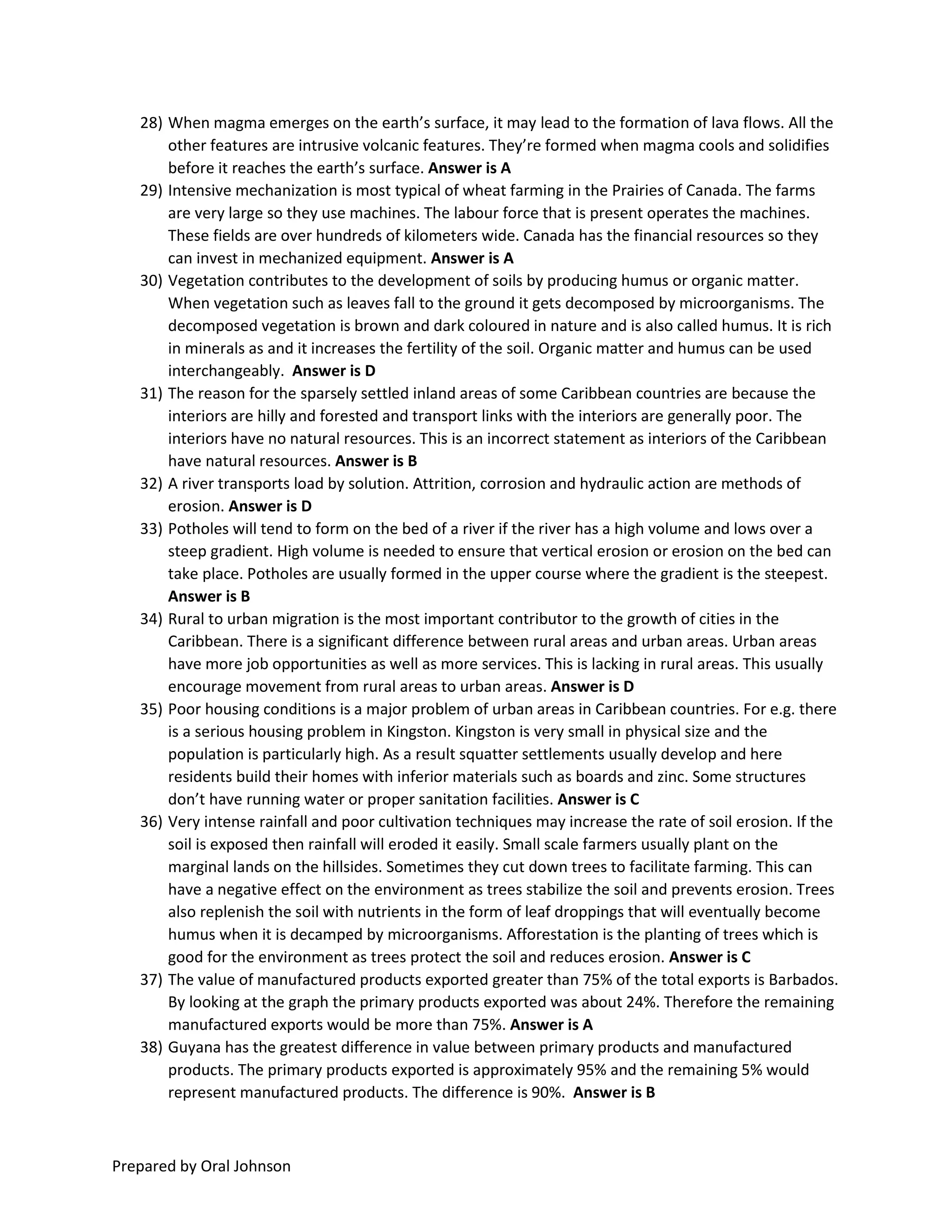 Simple explanations to CSEC geography 2011 multiple choice | PDF