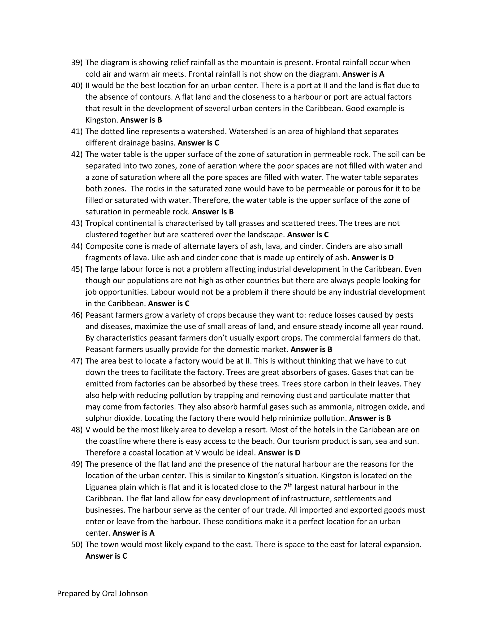 Simple explanations to CSEC geography 2011 multiple choice | PDF