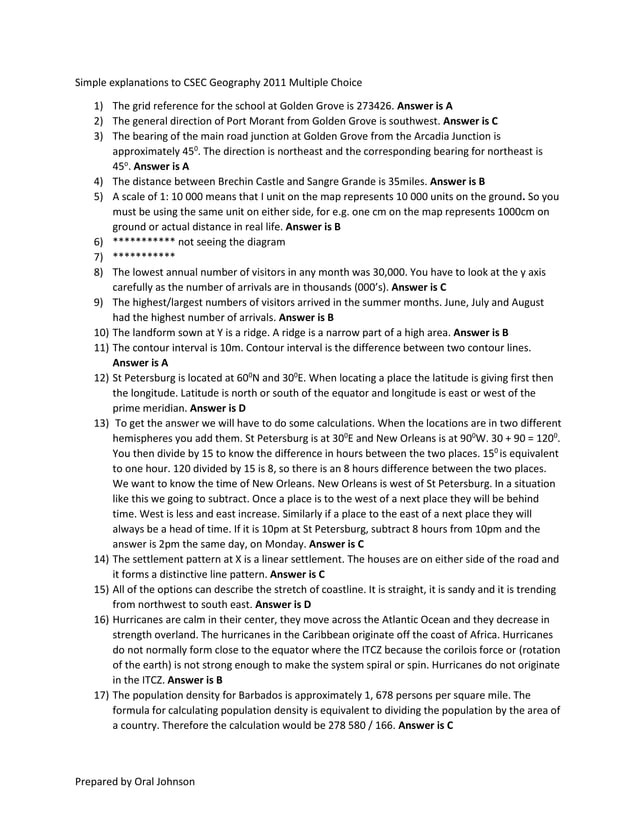 Simple explanations to CSEC geography 2011 multiple choice | PDF ...