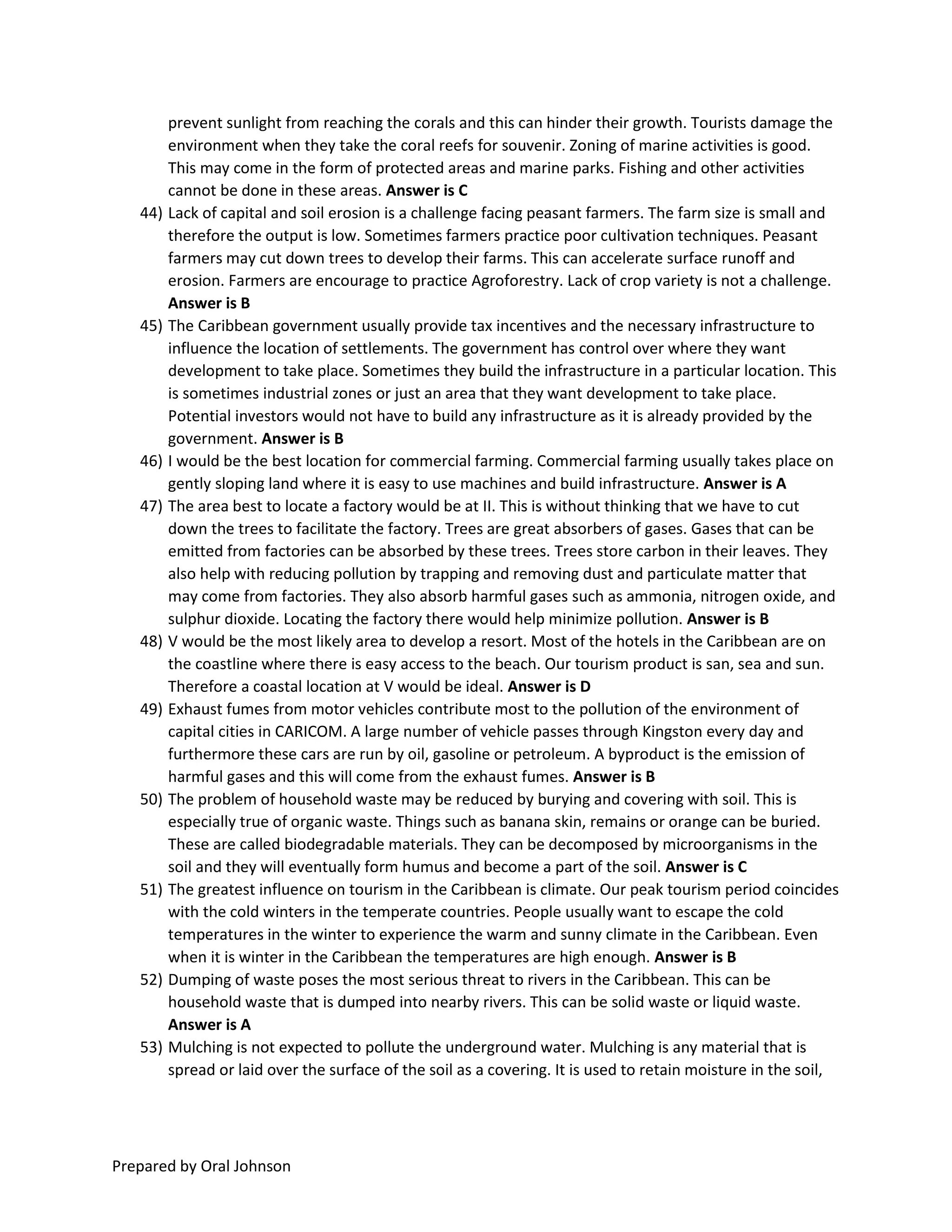 Simple explanations to CSEC Geography 2013 multiple choice | PDF