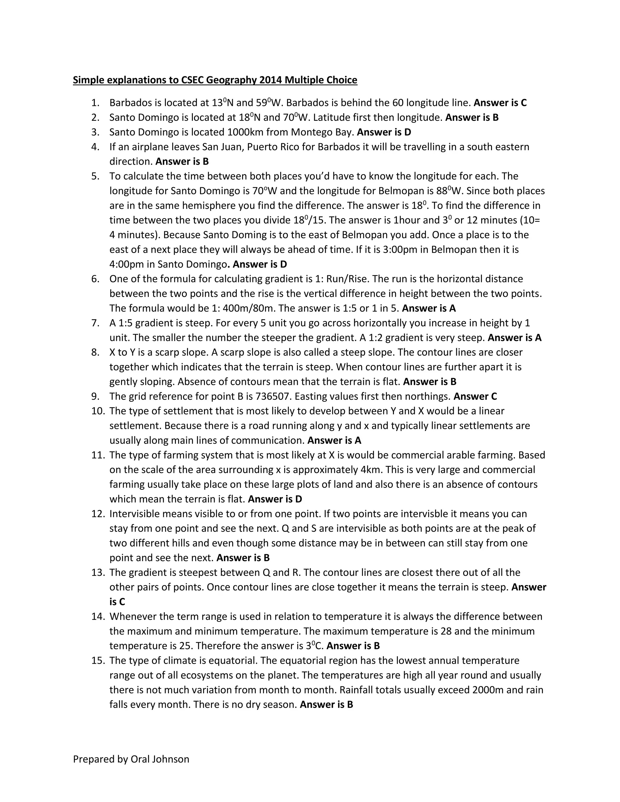 Simple explanations to Csec Geography 2014 multiple choice | PDF