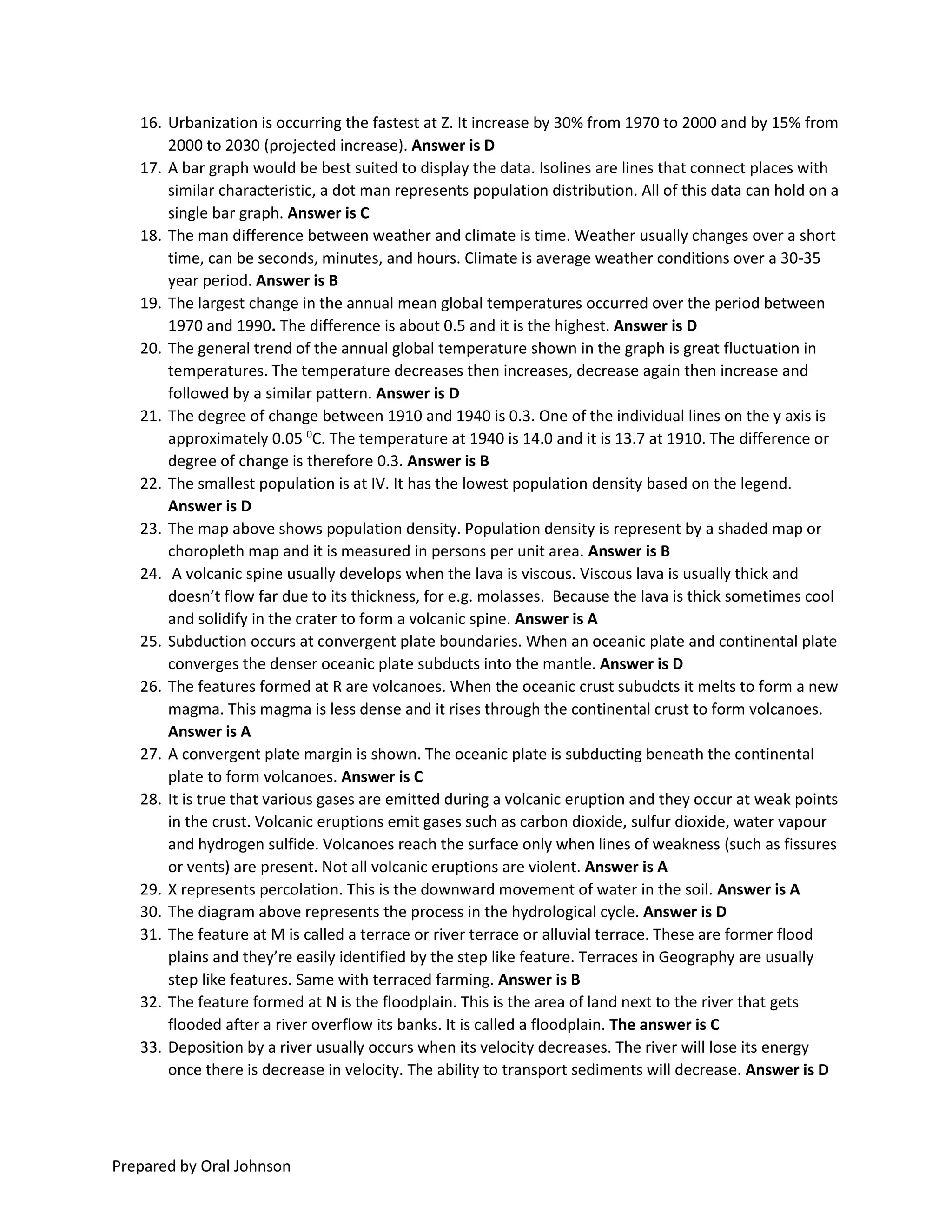 Simple explanations to Csec Geography 2014 multiple choice | PDF