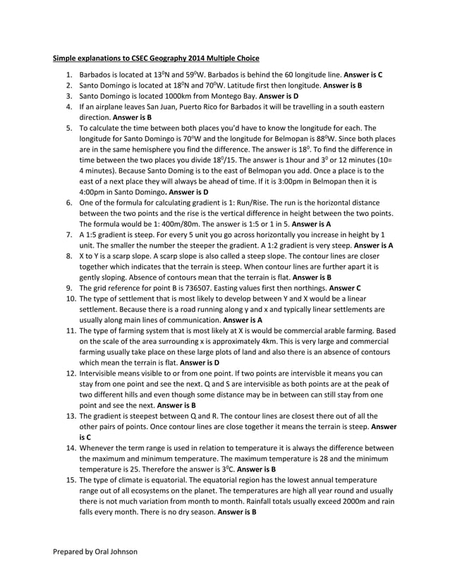Simple explanations to Csec Geography 2014 multiple choice | PDF
