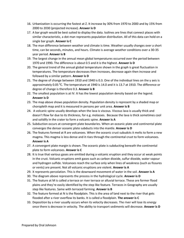 Simple explanations to Csec Geography 2014 multiple choice | PDF