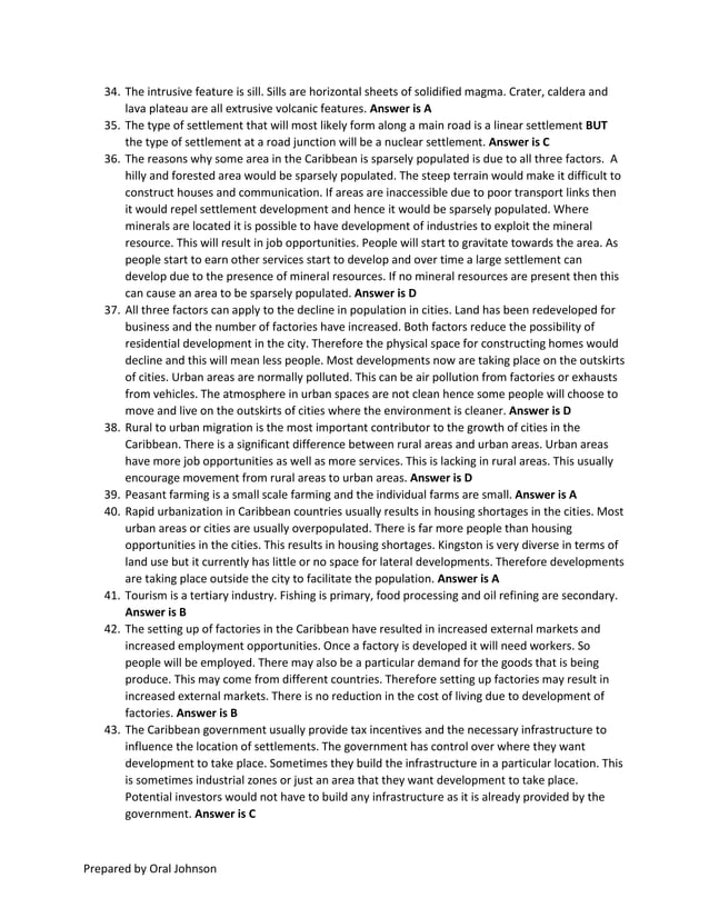 Simple explanations to Csec Geography 2014 multiple choice | PDF