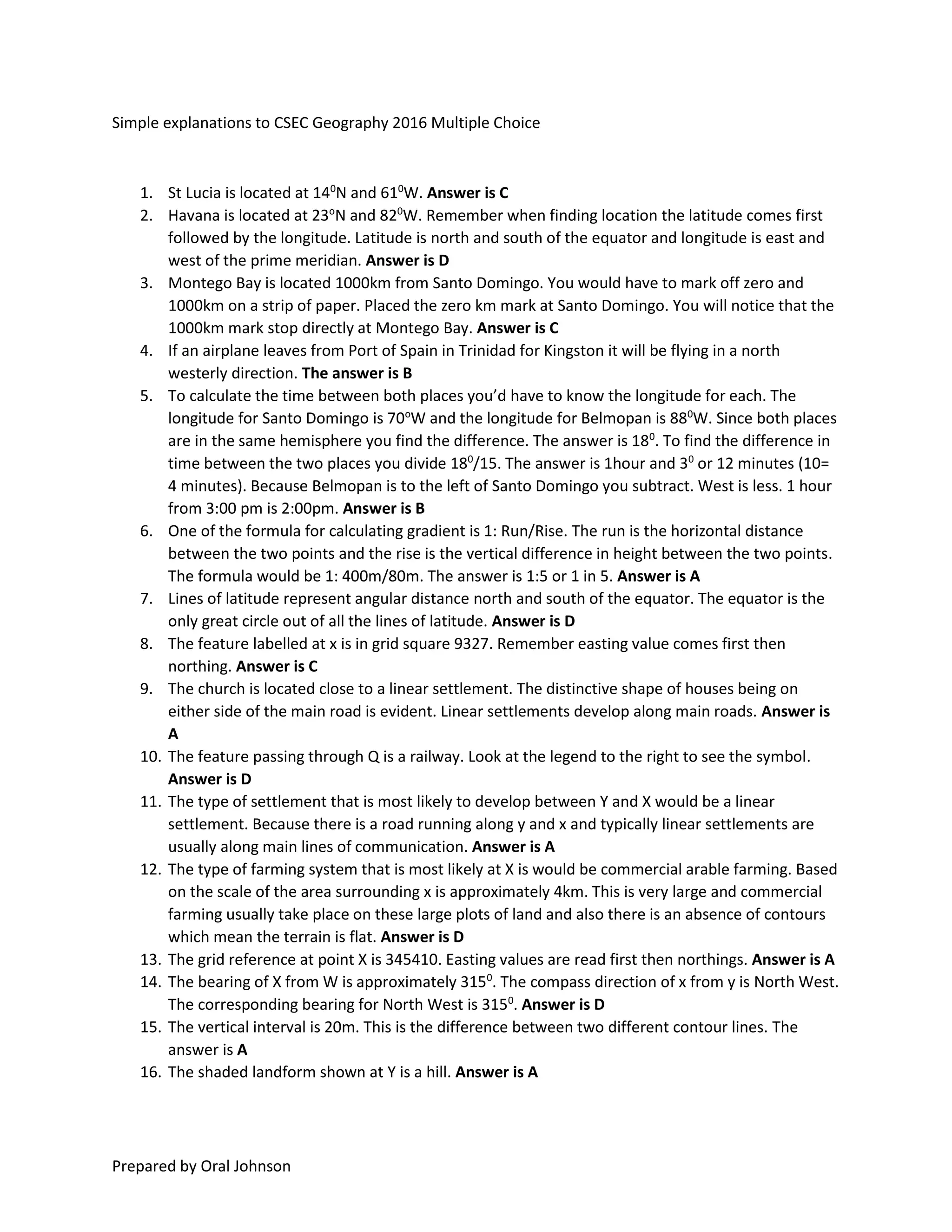 Simple explanations to CSEC Geography 2016 multiple choice | PDF